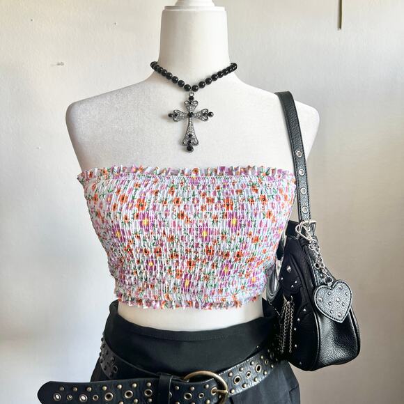 No Brand | Tops | White Smocked Bandeau Swim Top Ditsy Floral ...